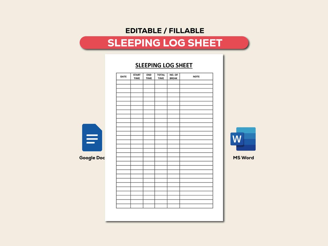Sleeping Log Sheet, Sleep Tracker Sheet, Health and Wellness, Care ...