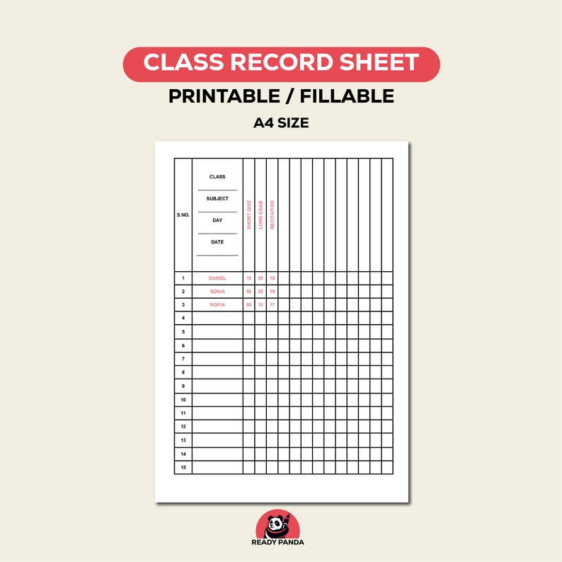 Printable Teacher Gradebook Template: Class Record & Attendance Sheet ...