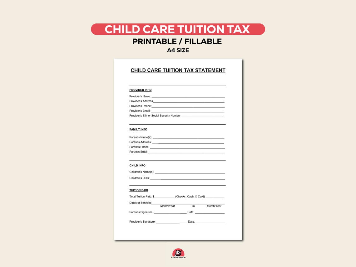 DAYCARE TAX STATEMENT / Childcare Center Printable End of the Year ...