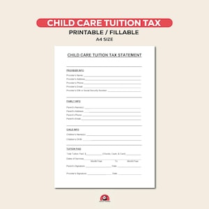 Daycare Tax Statement Template: Printable Childcare Tuition Receipt ...