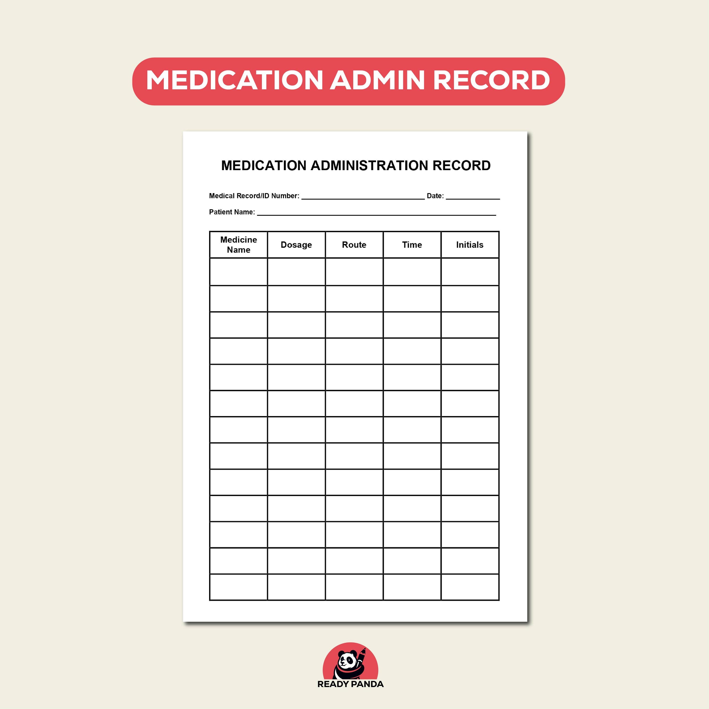 Medication Administration Record (MAR) Printable: Nurse & Paramedic ...