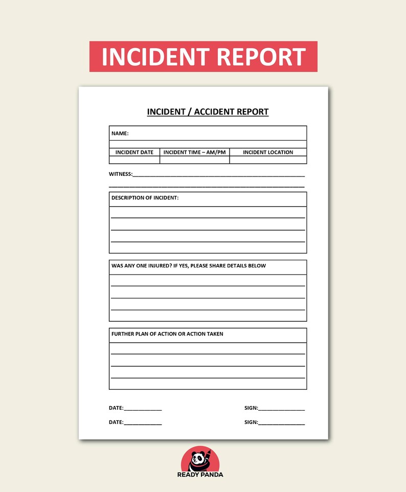 Incident Report Template: Health and Safety Log (A4 Digital Download ...