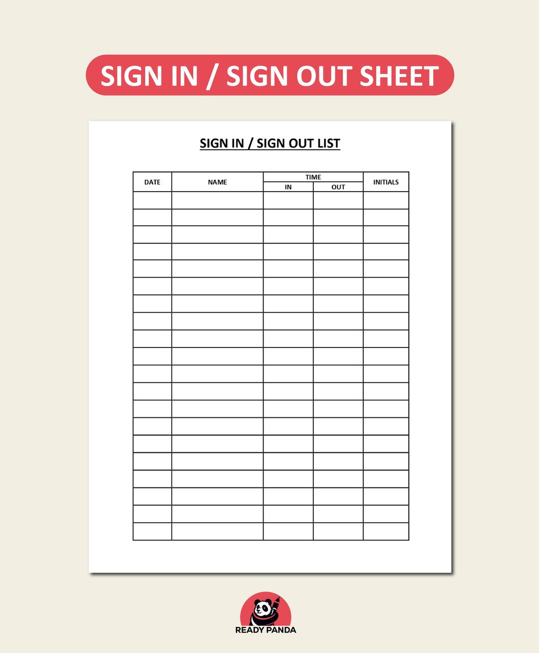Daily Sheet, Sign in Sheet, Sign Out Sheet, Log in Sheet, Log Out Sheet ...