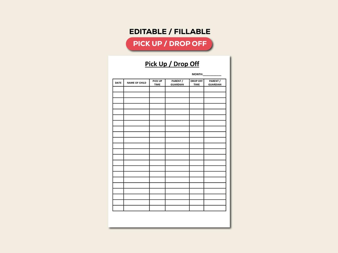 Child Pick Up/drop off Sheet, Daycare, Camps, Campus, Summer Camp ...