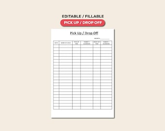 Child Drop Off/pick up Sheet, Daycare, Camps, Summer Camp | Printable ...