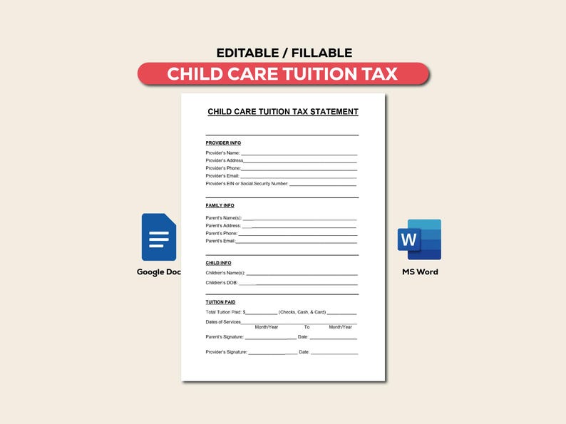 Daycare Tax Statement Template: Printable Childcare Tuition Receipt ...
