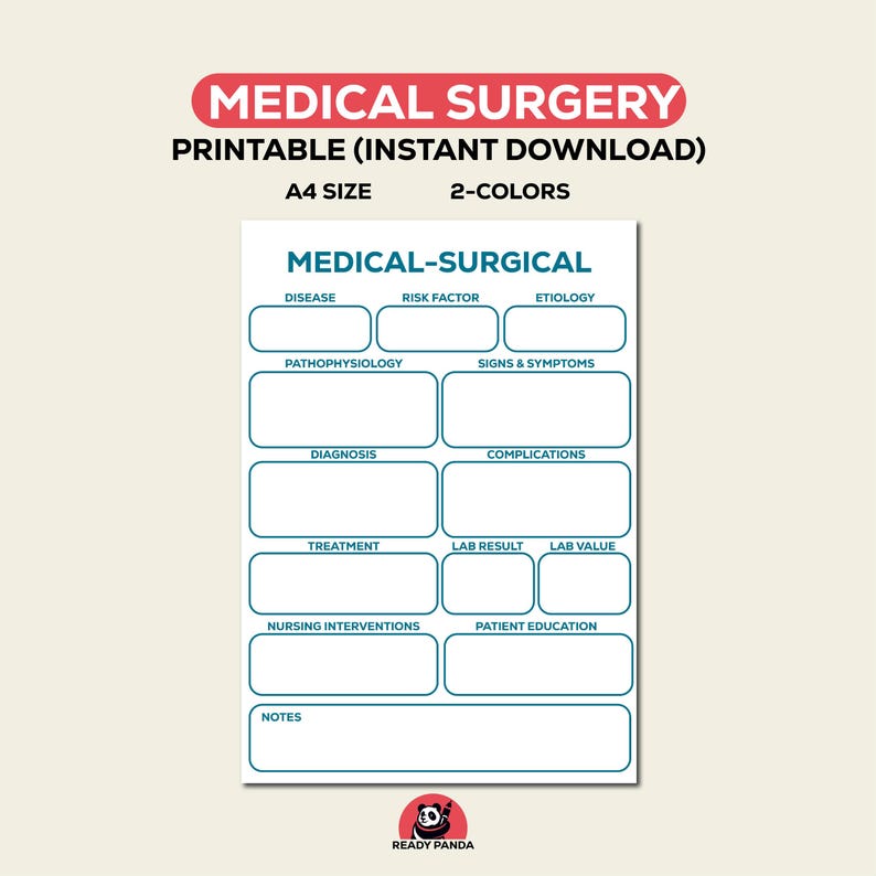 Medical Surgical Nursing Template: Printable Med Surg Study Guide (PDF ...