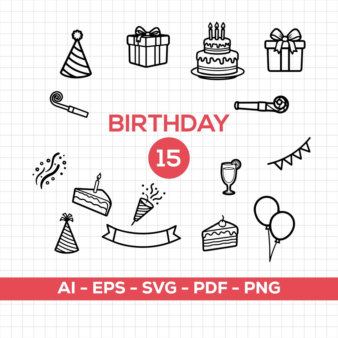 Birthday Party Clipart Bundle: Birthday Illustrations (SVG, Eps, Pdf ...