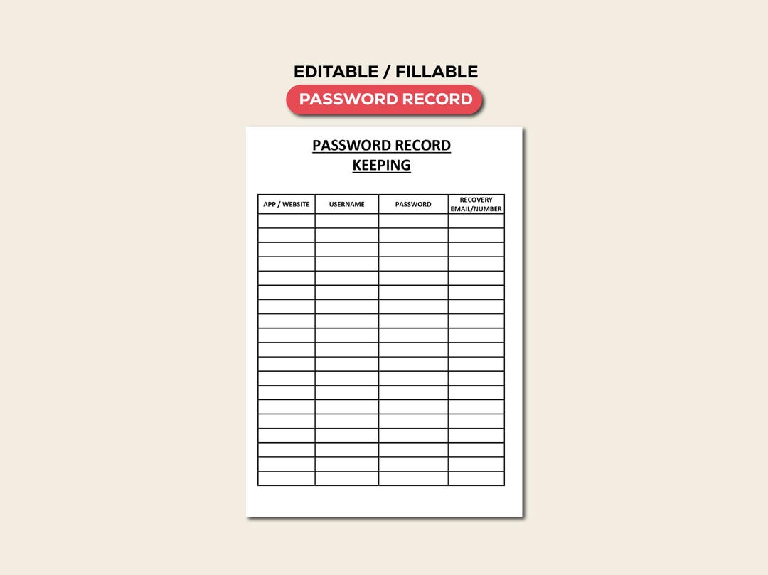 Password Log Sheet Printable | Record Keeper for Websites & Usernames ...
