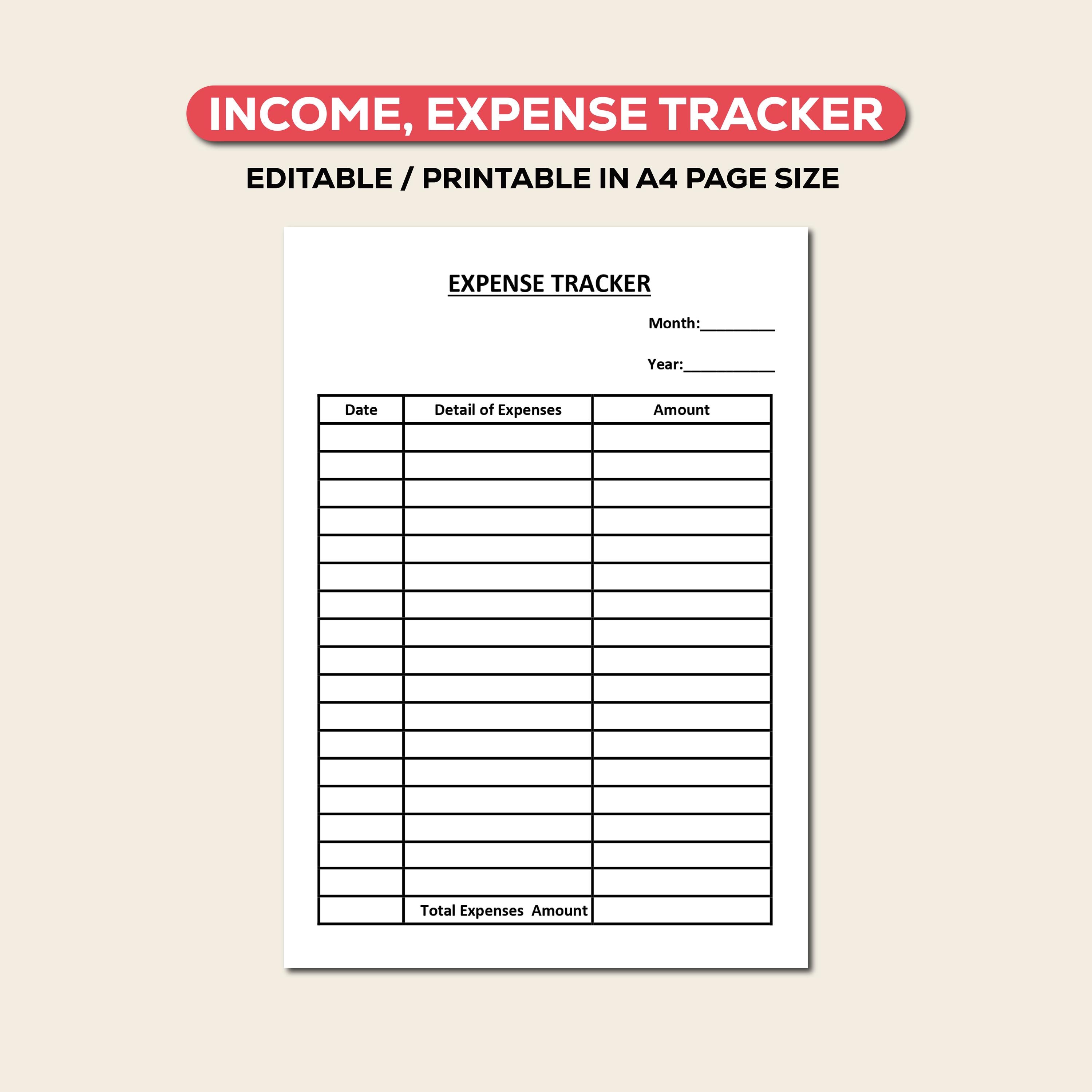 Income Expense Tracker: Printable Finance Log (A4 Digital Download) - Etsy