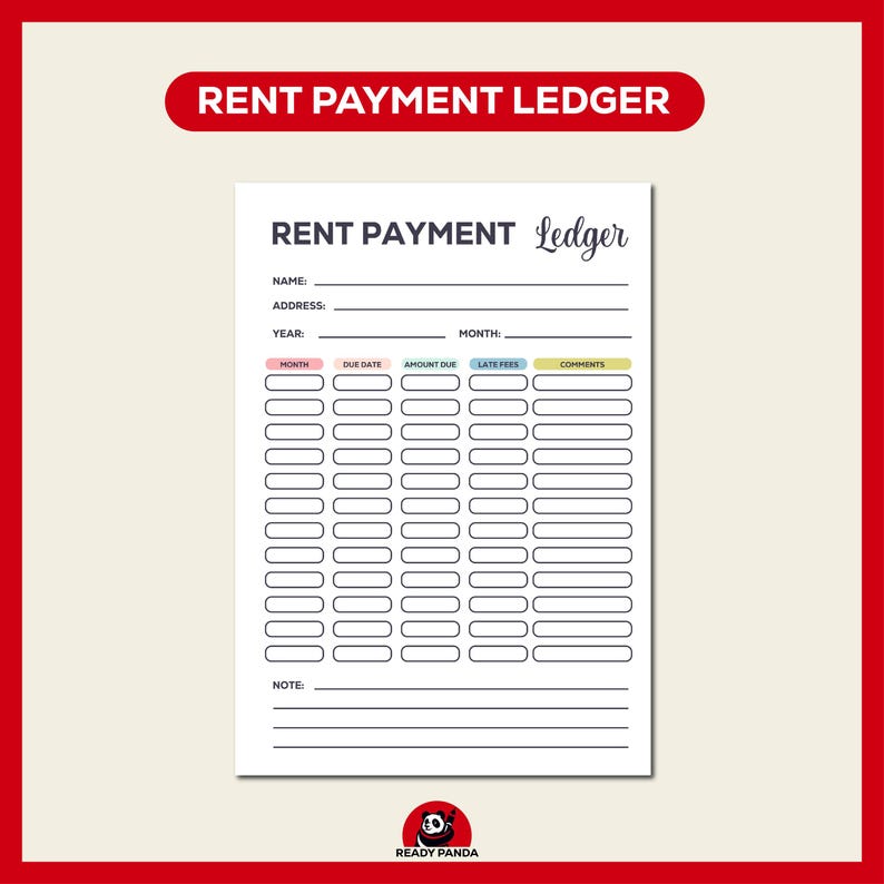 Printable Rent Payment Ledger: Landlord Monthly Tracker (A4 Digital ...