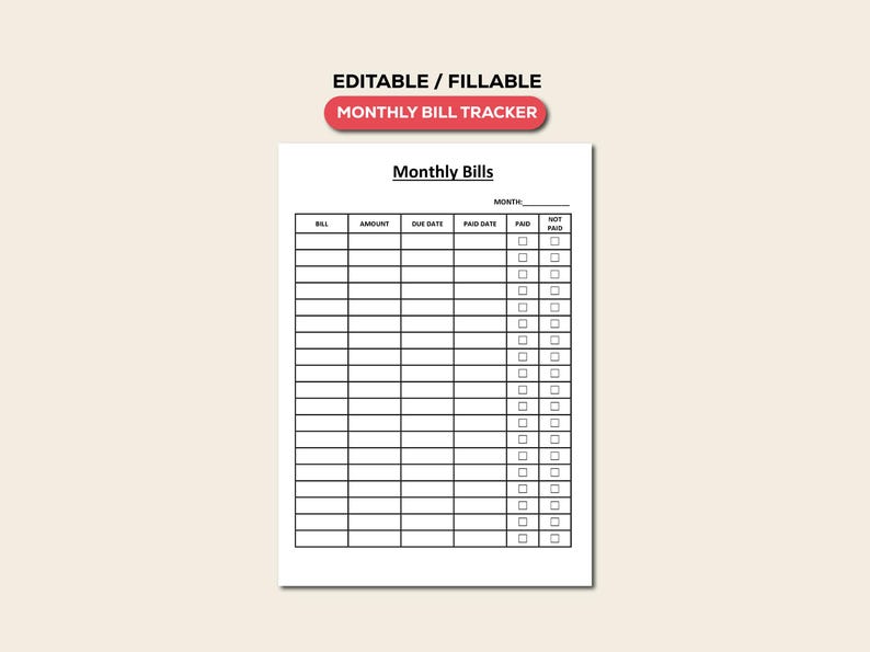 Editable Monthly Bill Tracker Printable: Budget Planner (A4, Fillable ...