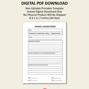 Incident Report Template: Health and Safety Log (A4 Digital Download ...