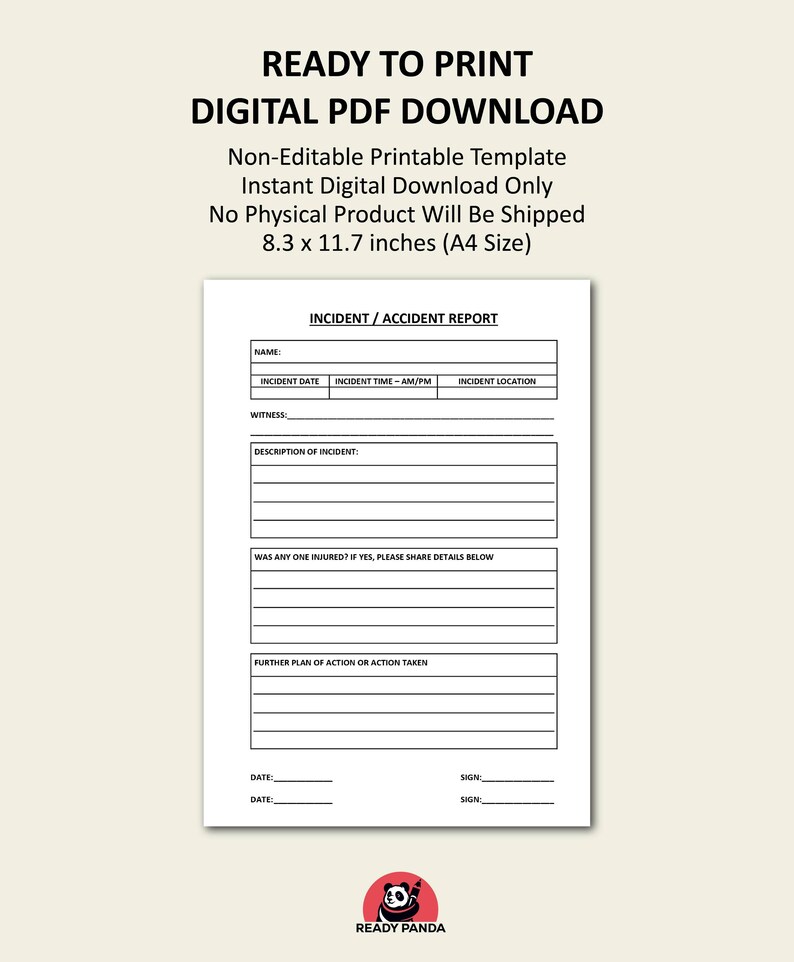 Incident Report Template: Health and Safety Log (A4 Digital Download ...
