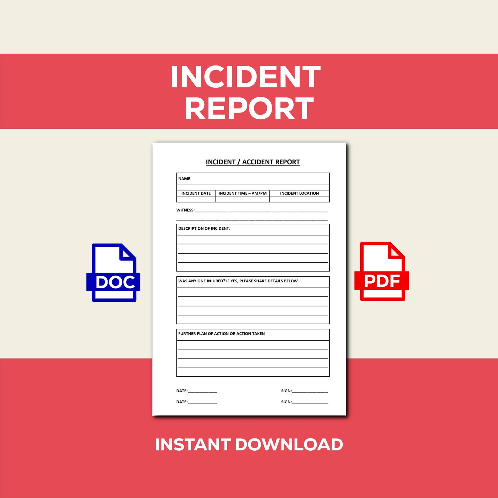Incident Report Template: Health and Safety Log | Disability Report (A4 ...