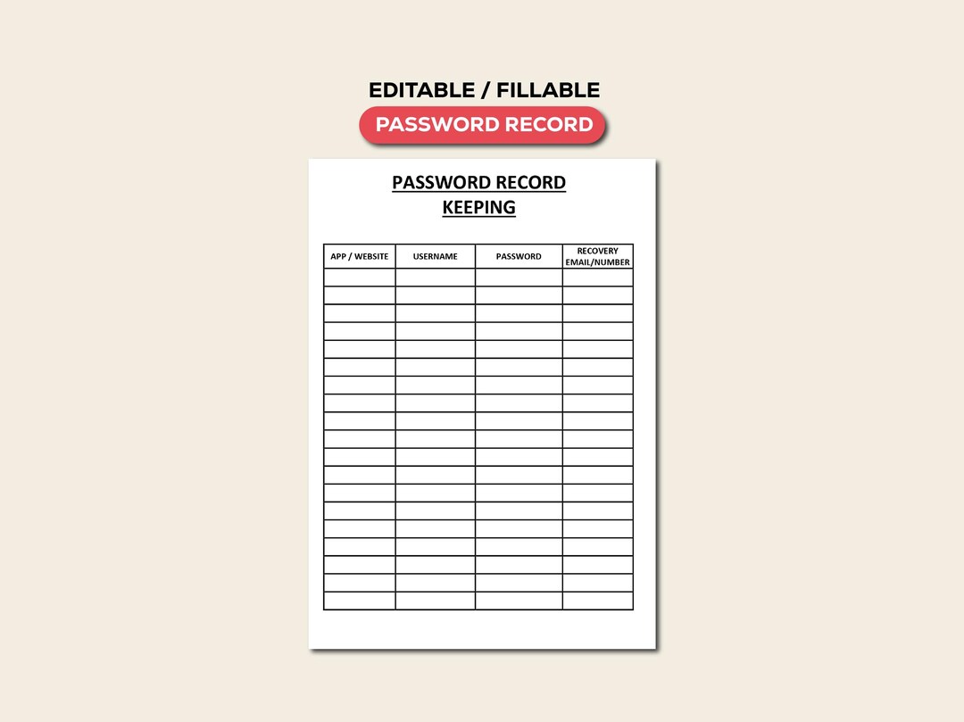 Password Record Keeping, Password Log Sheet, Websites, Usernames, Cyber ...