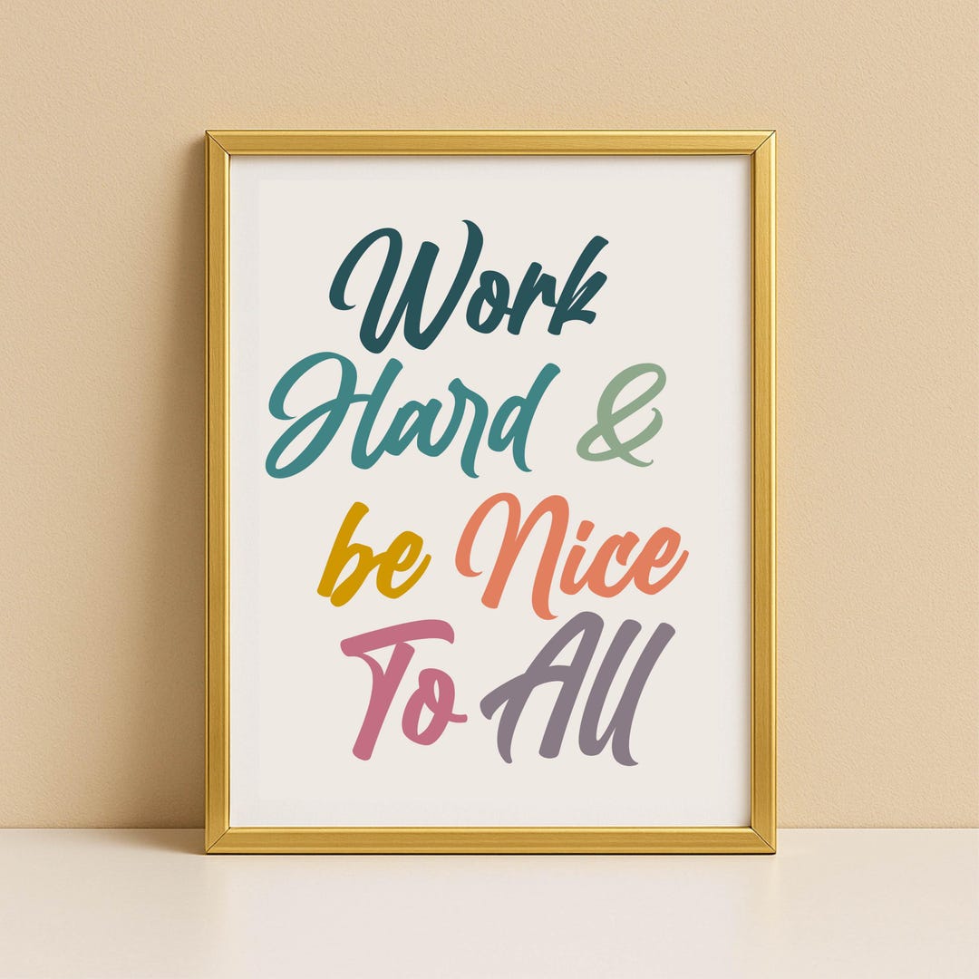 Work Hard & Be Nice Wall Art: Retro Home Office Decor (digital Download ...