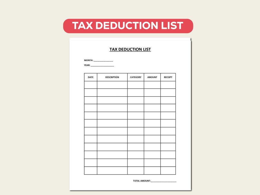 Tax Deductions Sheet Printable | Business & Personal Tax Deduction ...