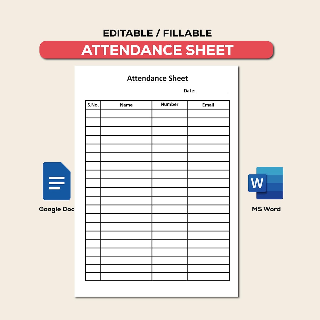 Minimalist Attendance Sheet Printable: A4 Event Log (digital Download ...