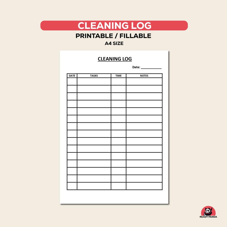 Printable Cleaning Log: Minimalist Checklist Template (A4 Digital ...