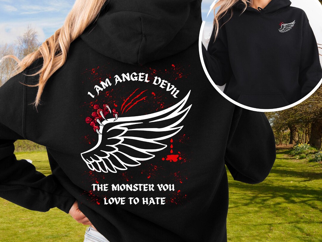 Black Hoodie With Large Bleeding Angel Wing and Devil's Hand on Back ...