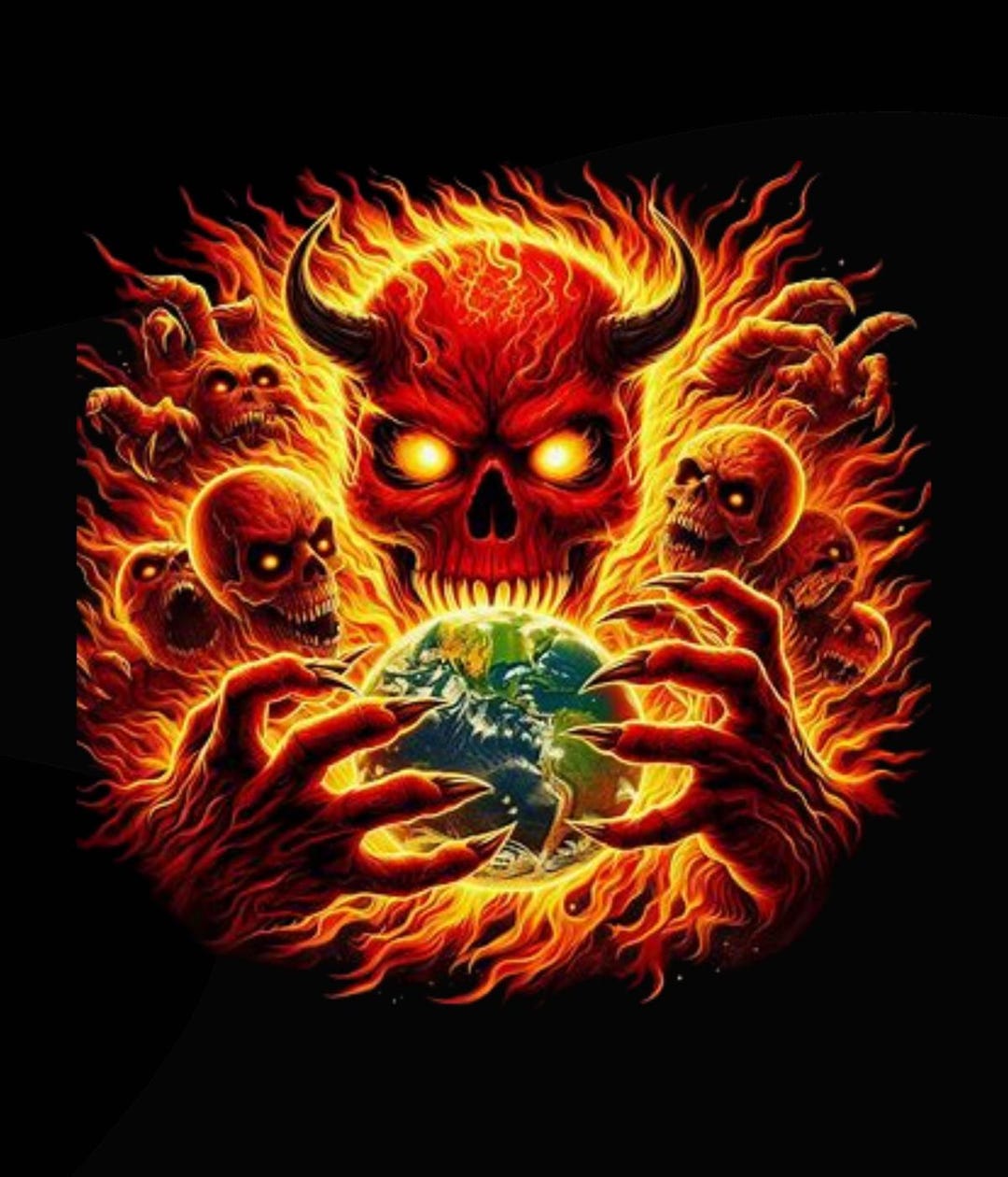 Gothic Skull Holding Earth PNG | Hellfire Devil Clipart | Flaming Demon ...