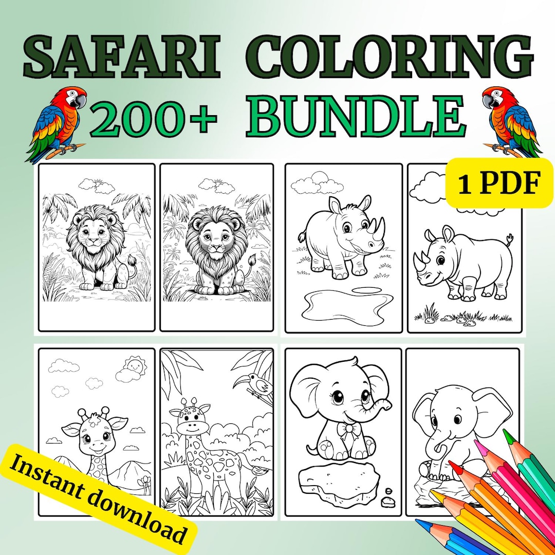 Safari Animals Coloring Book for Kids 200+ Pages | Wild Animals Book ...