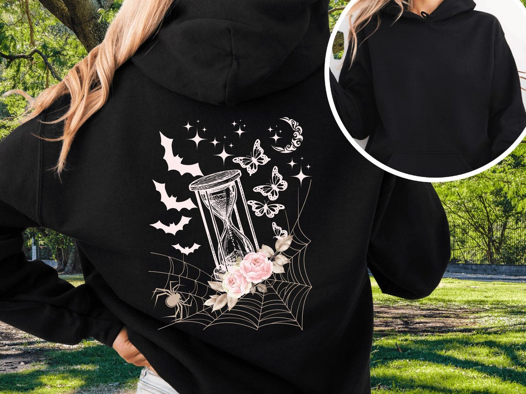 Gothic Hourglass Hoodie, Gothic Bats Hoodie, Pastel Grunge Sweatshirt ...