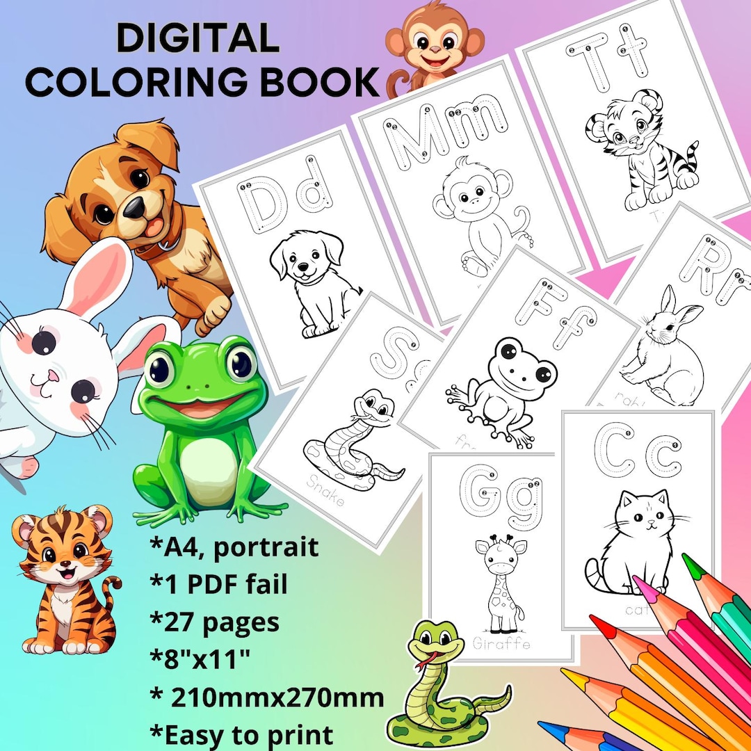 Alphabet Coloring Book, Baby Shower Coloring Book, ABC Baby Shower ...