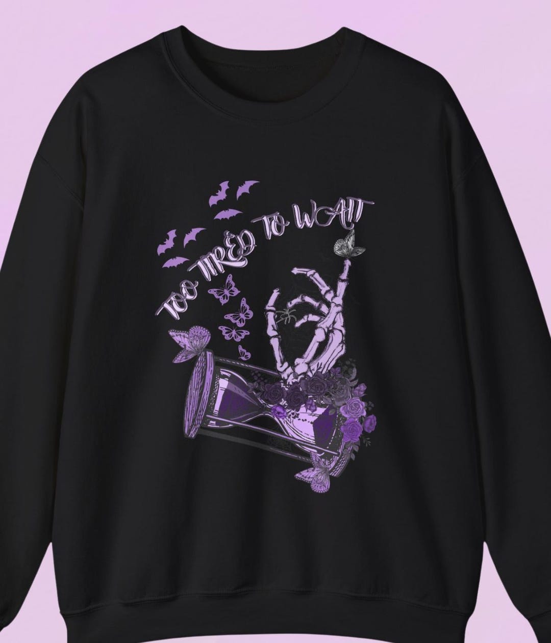Gothic Skeleton Hand Hourglass Sweatshirt, Dark Aesthetic Purple Roses ...
