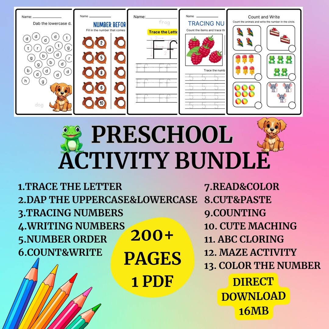 Preschool Pre-k Book| +200 Pages Kindergarten Learning Bundle ...