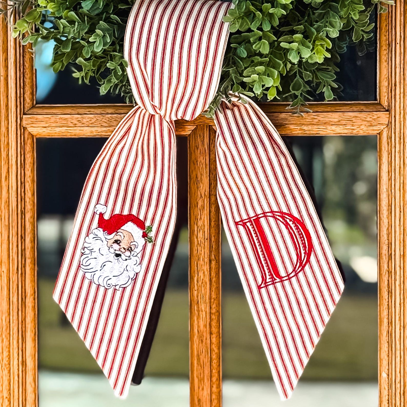 Personalized Santa Clause Wreath Sash, Black & White Stripe, Green or ...