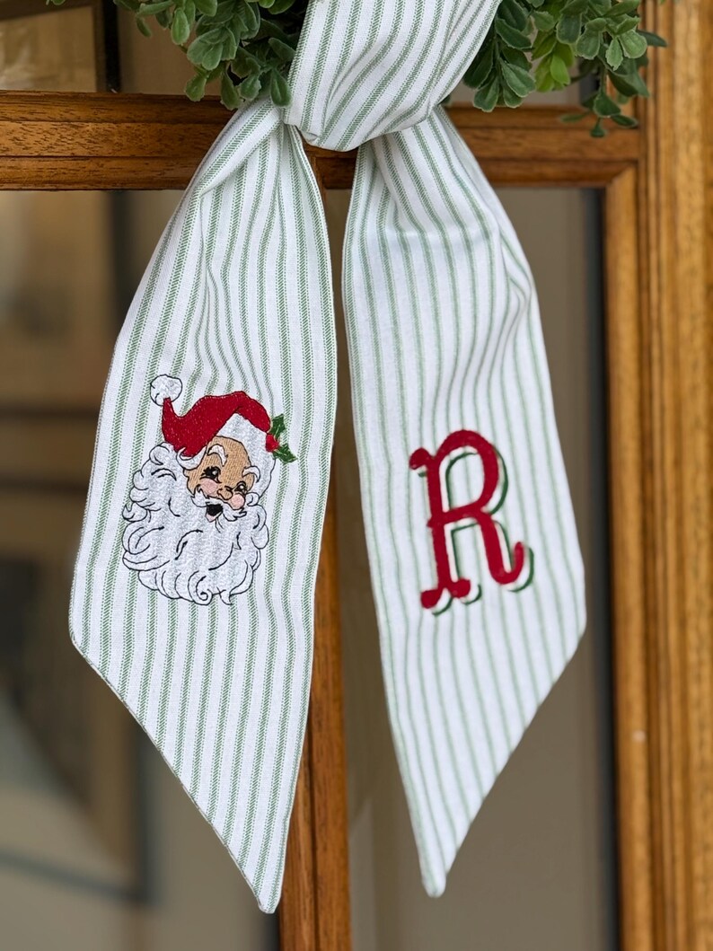 Personalized Santa Clause Wreath Sash, Black & White Stripe, Green or ...