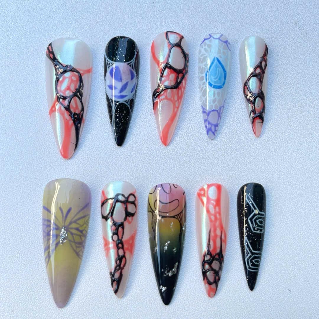 League of Legends Press on Nails Gamer Girl Fake Nails Punk Rock Nail ...
