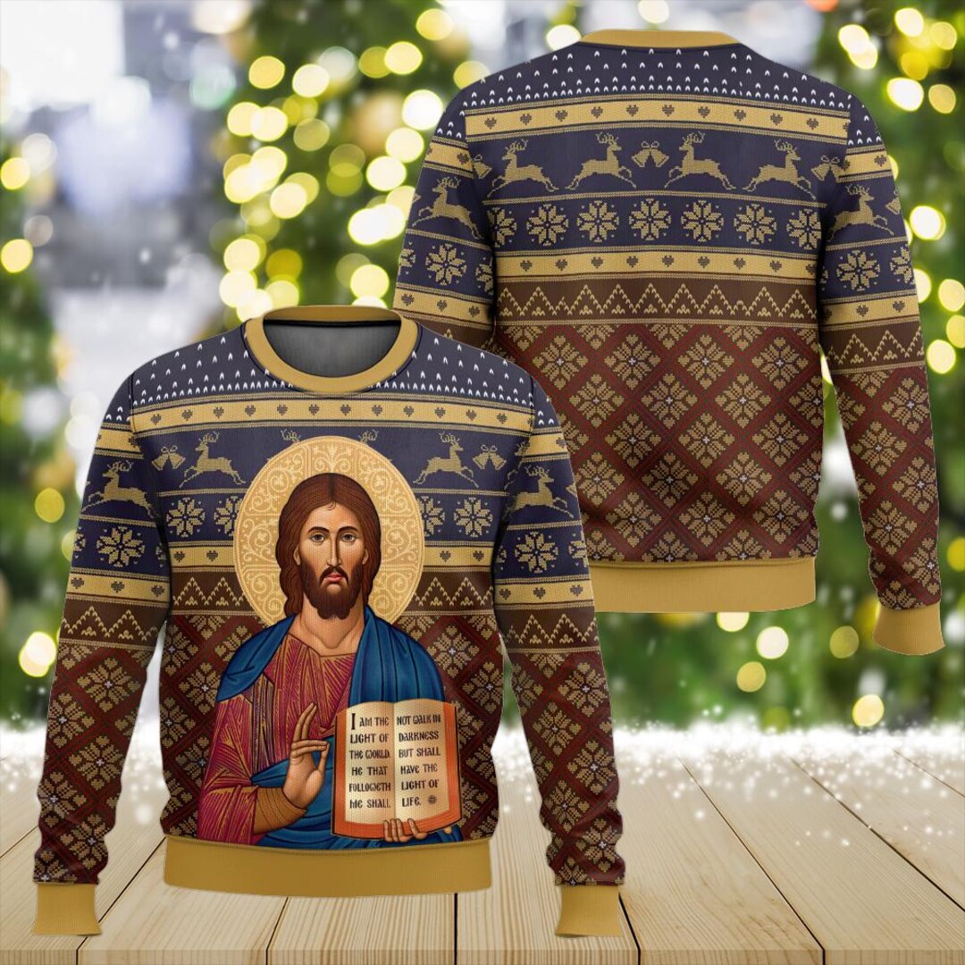 Religious Jesus Ugly Christmas Sweater, Christian Xmas Jumper, Holy ...