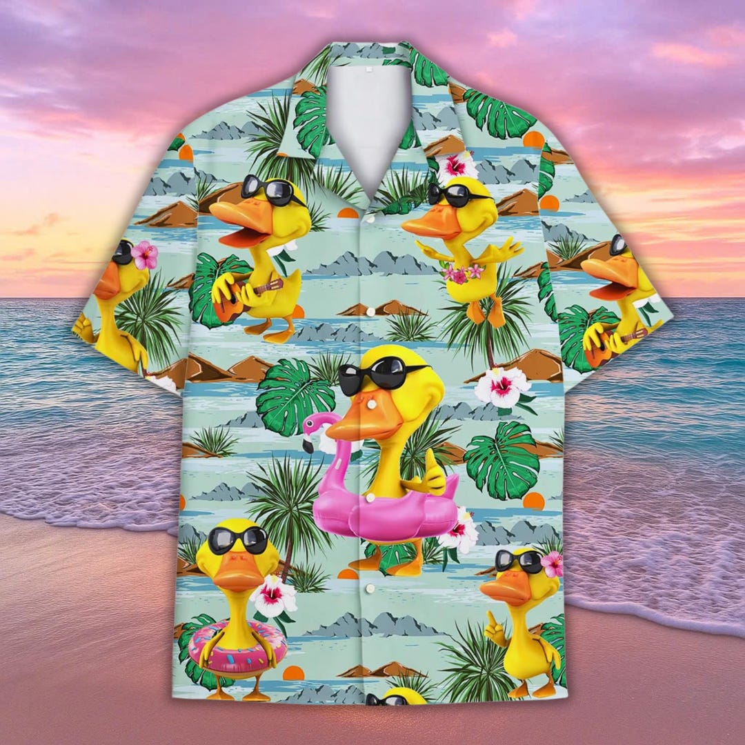 Tropical Duck Hawaiian Shirt, Funny Animal Button Up, Rubber Duck Shirt ...