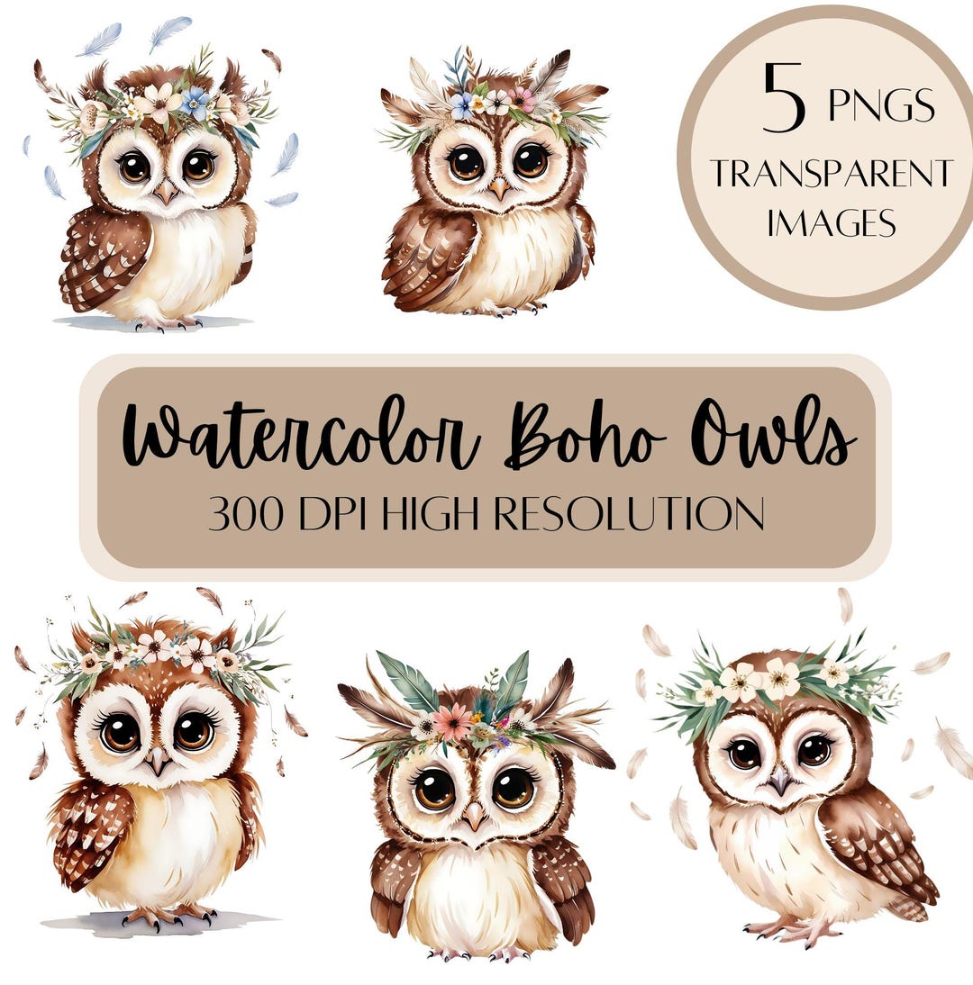 Watercolor Owl Png, Clip Art Bundle, Instant Download, Boho Owls ...
