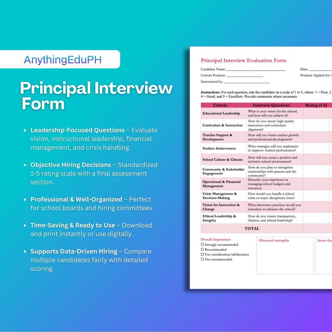 School Principal Interview Form (downloadable PDF and Word) - Etsy