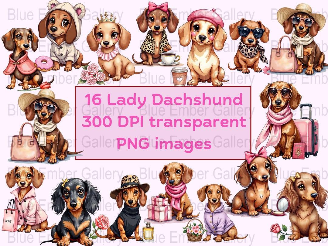 Lady Dachshund Clipart Bundle, Dog PNG, Fashion Dogs, Cute Dachshunds ...