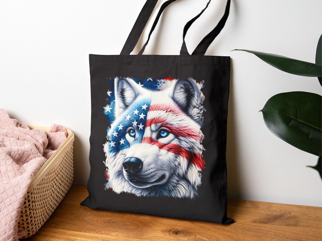 Patriotic Wolf Tote Bag, American Flag, Fourth of July, USA Pride ...