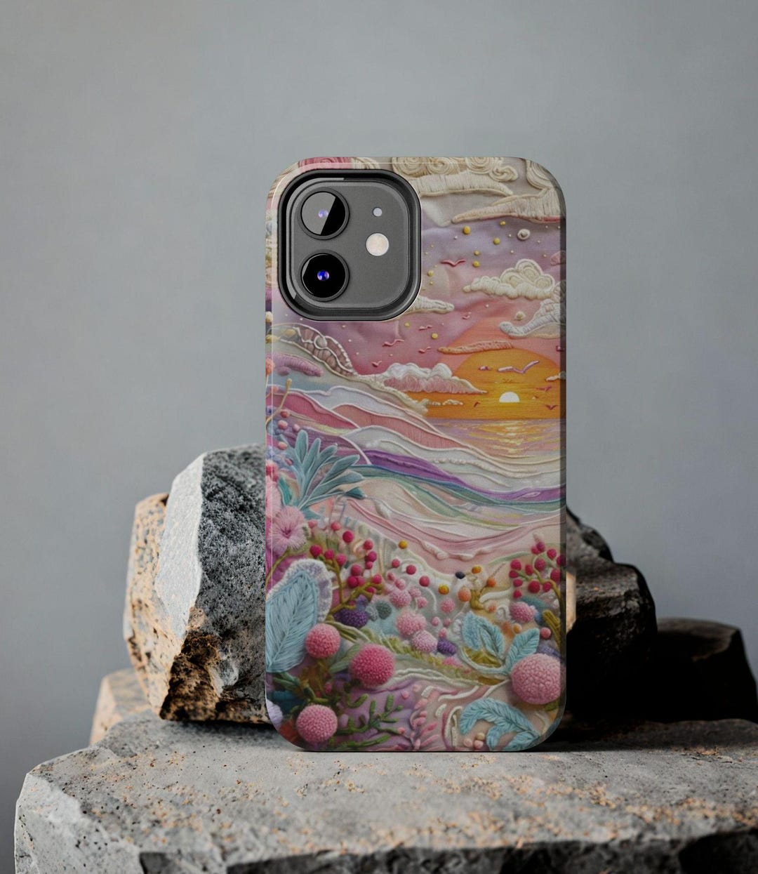 Textured 3D Sunset Beach Tough iPhone Case, Ocean Waves Phone Cover ...