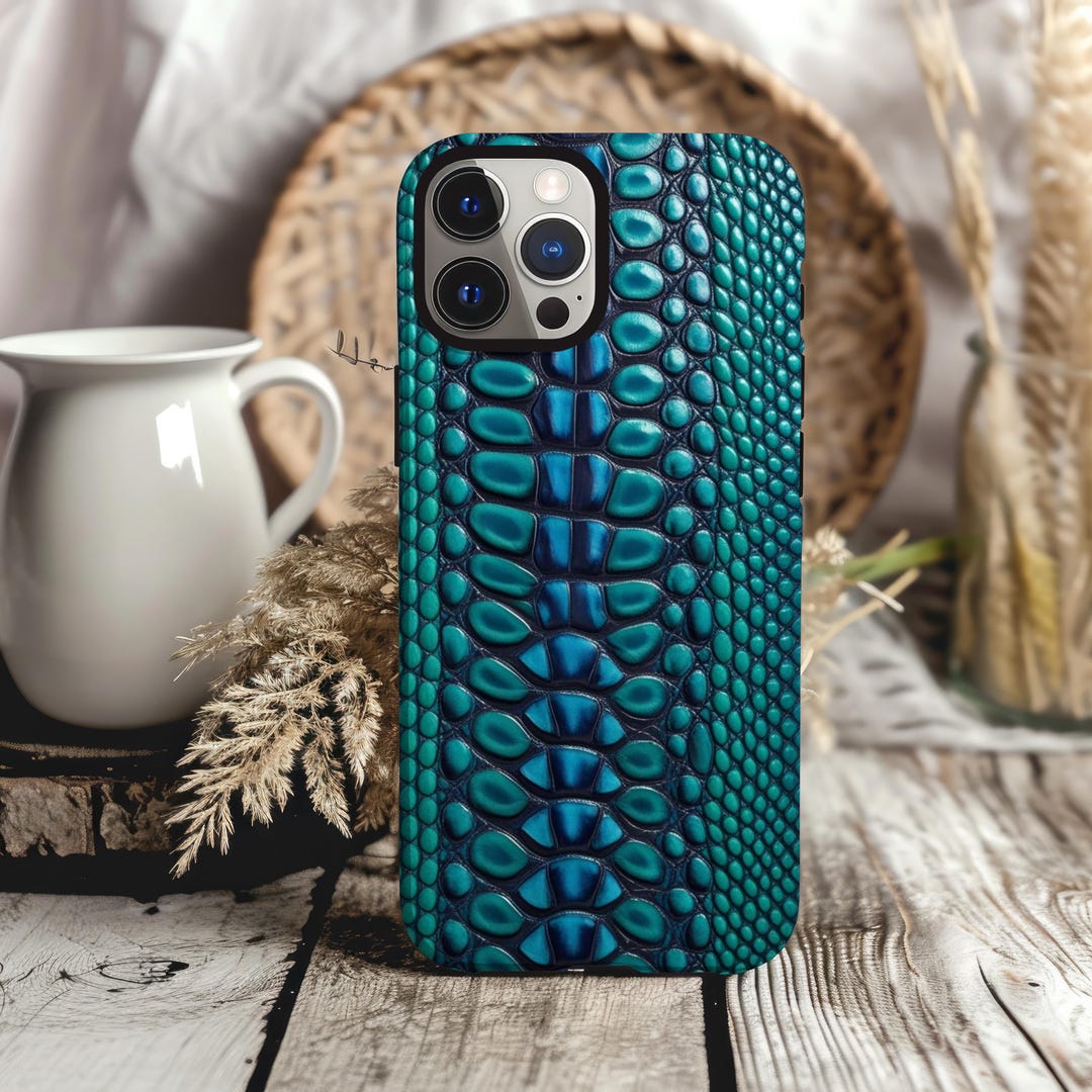 Faux Snake Skin Tough iPhone Case Green Blue Faux Leather Animal Print ...