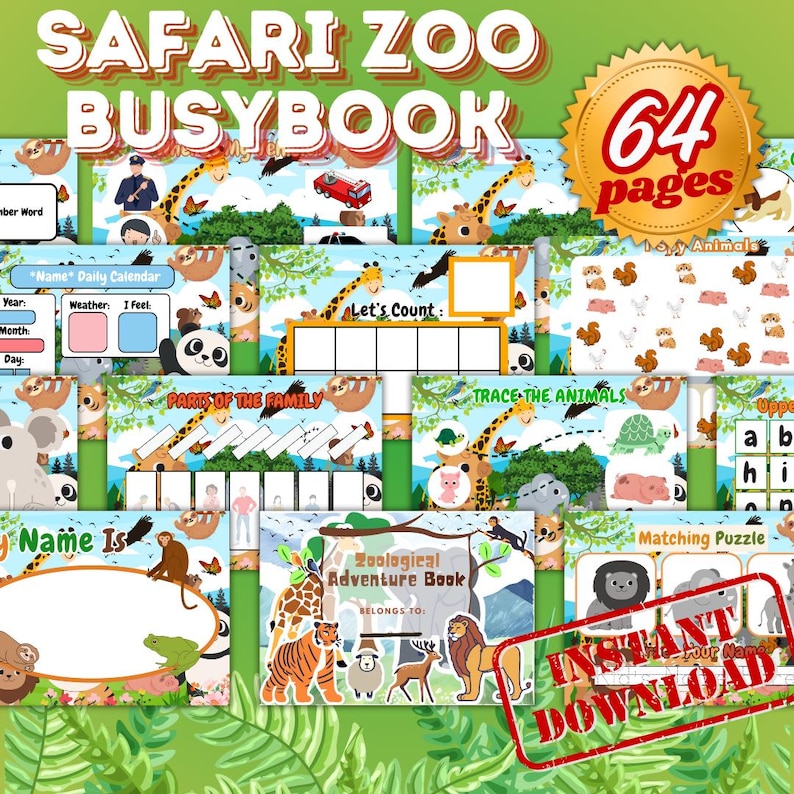 Safari Zoo Busybook | EDITABLE PRINTABLE TEMPLATES | Busy Books - Etsy