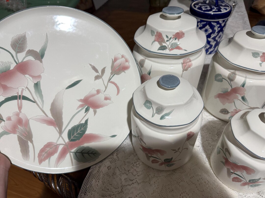 Mikasa silk Flower Canister Set and Platter - Etsy