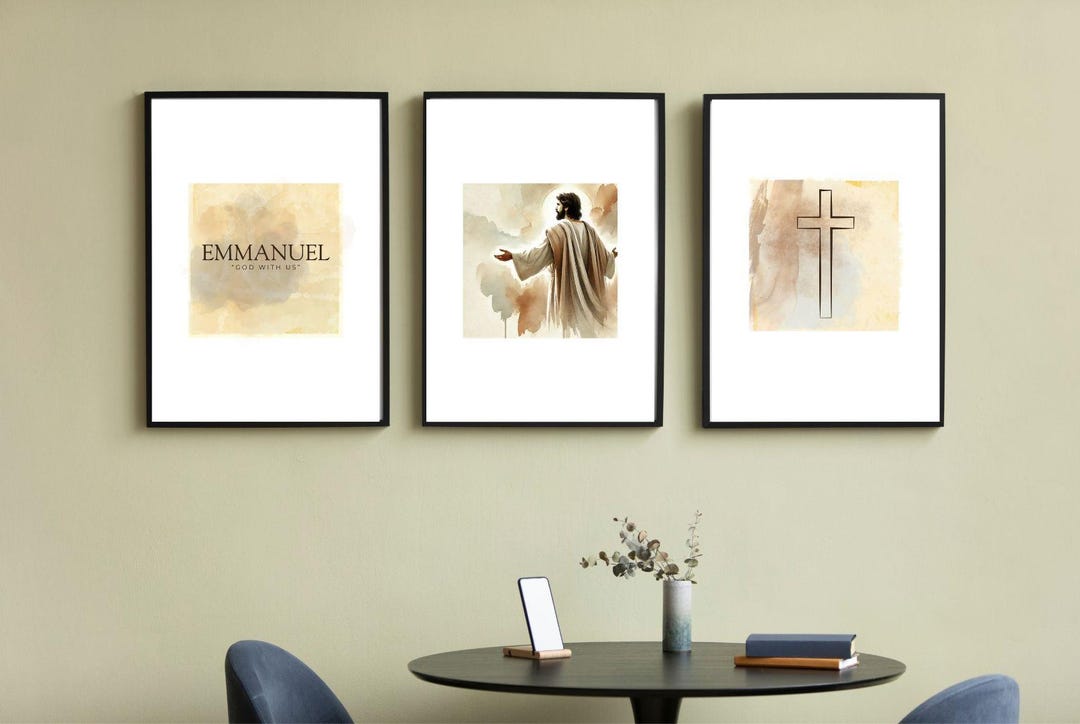 Emmanuel Wall Art Printable Set of 3. Watercolor Neutral Toned Digital ...