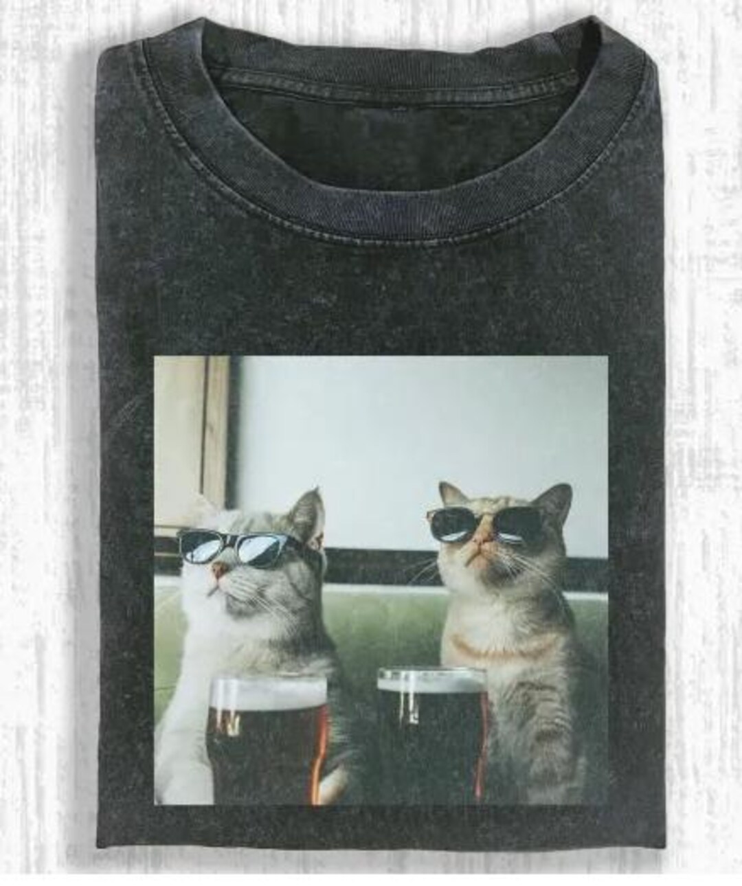 Vintage Wash Funny Beer Cat Meme Shirt, Cool Drinking Kitty Tee, Party ...