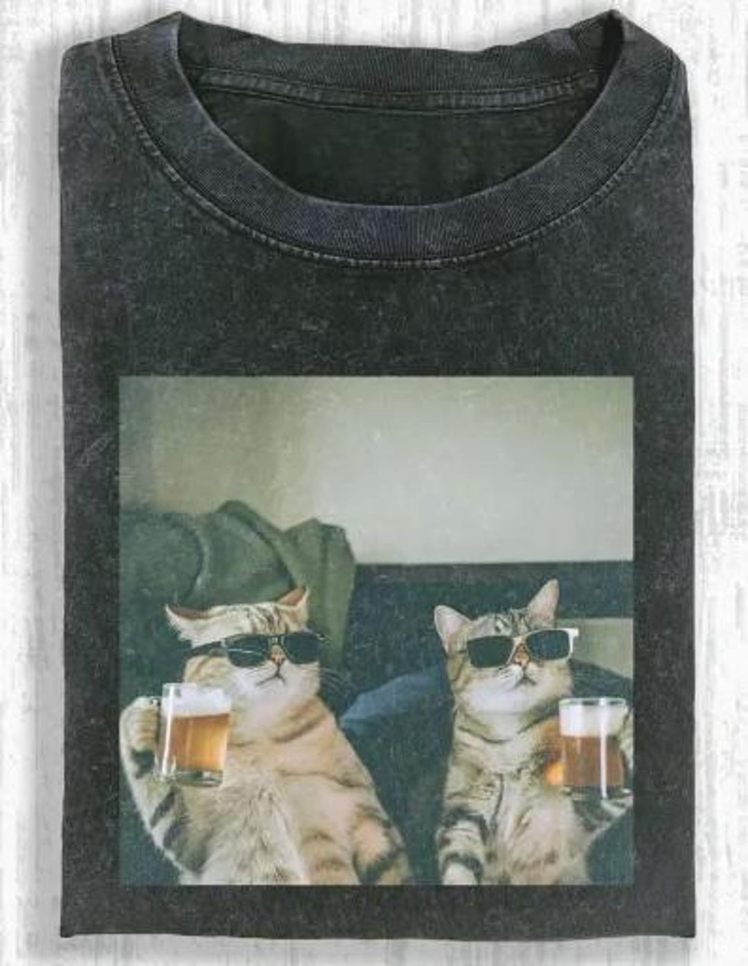 Vintage Wash Funny Beer Cat Meme Shirt, Cool Drinking Kitty Tee, Party ...
