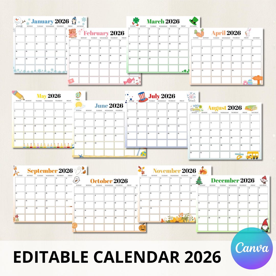 2026 Monthly Calendar Bundle | Cute Printable 2026 Planner for Kids ...