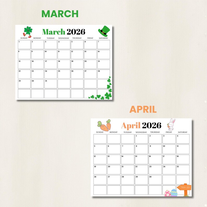 2026 Monthly Calendar Bundle | Cute Printable 2026 Planner for Kids ...
