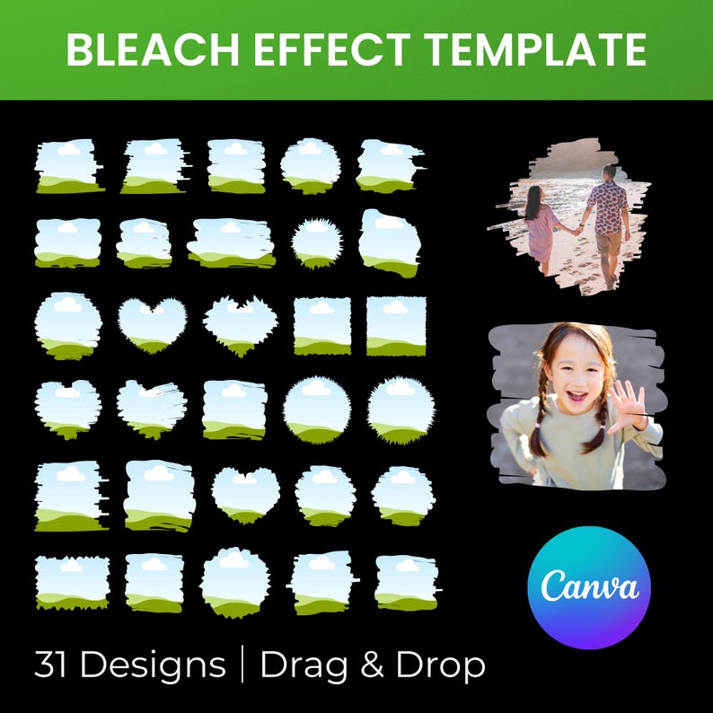 Bleach Effect Canva Frames Bundle, Distressed Edge Photo Templates ...
